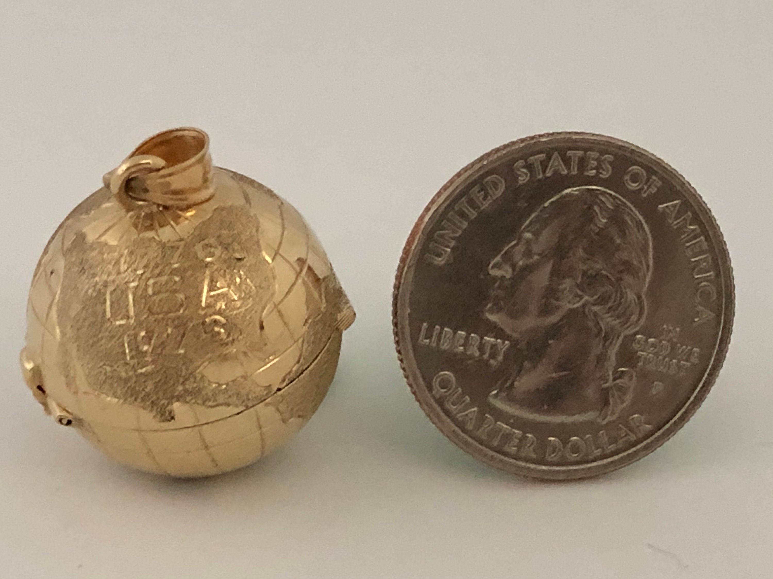 Vintage 14K Gold Ball Locket With Hand Engraved Map - Etsy
