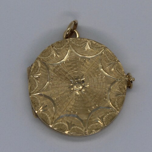 14K Gold Small Round Locket With Floral Center and Ribbon - Etsy