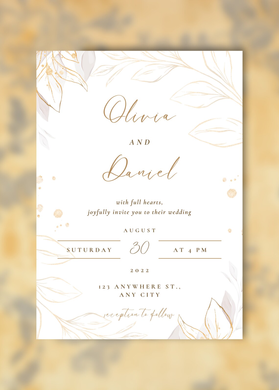 Simple Gold Floral Wedding Invitation Downloadable Editable Wedding ...