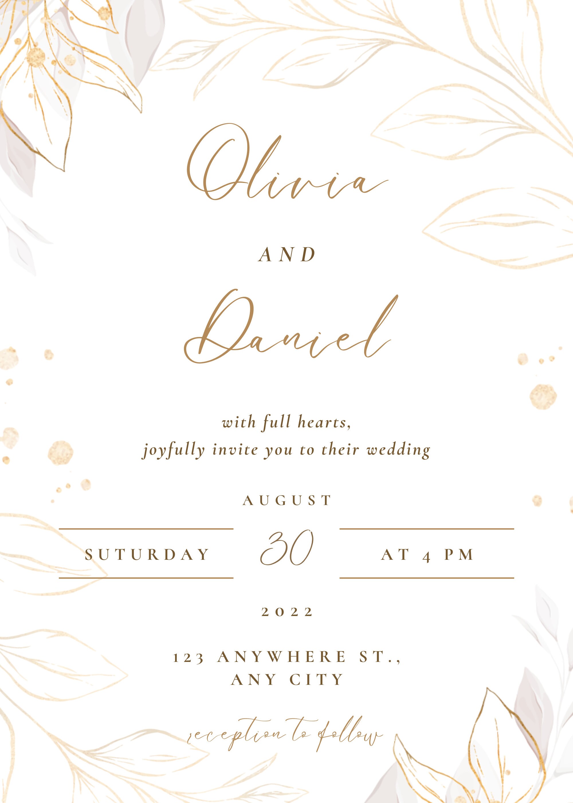 Simple Gold Floral Wedding Invitation Downloadable Editable Wedding ...