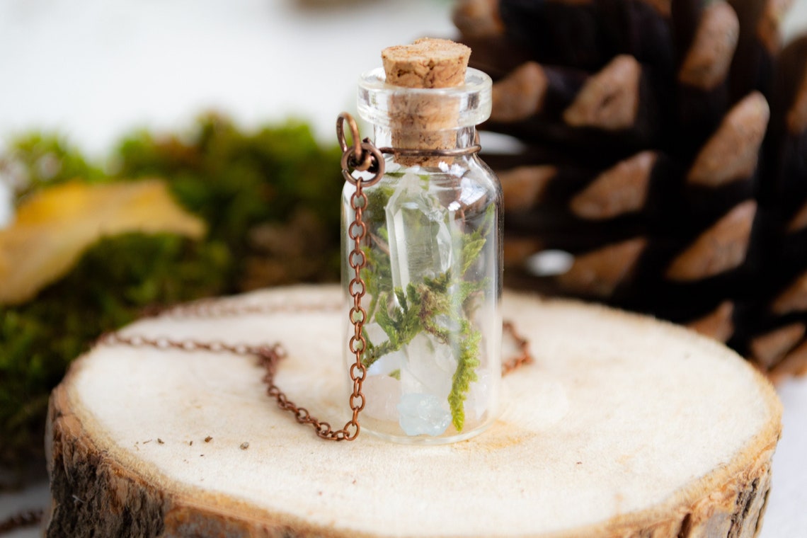 Bottle Terrarium Necklace With Crystals Tiny Wearable - Etsy