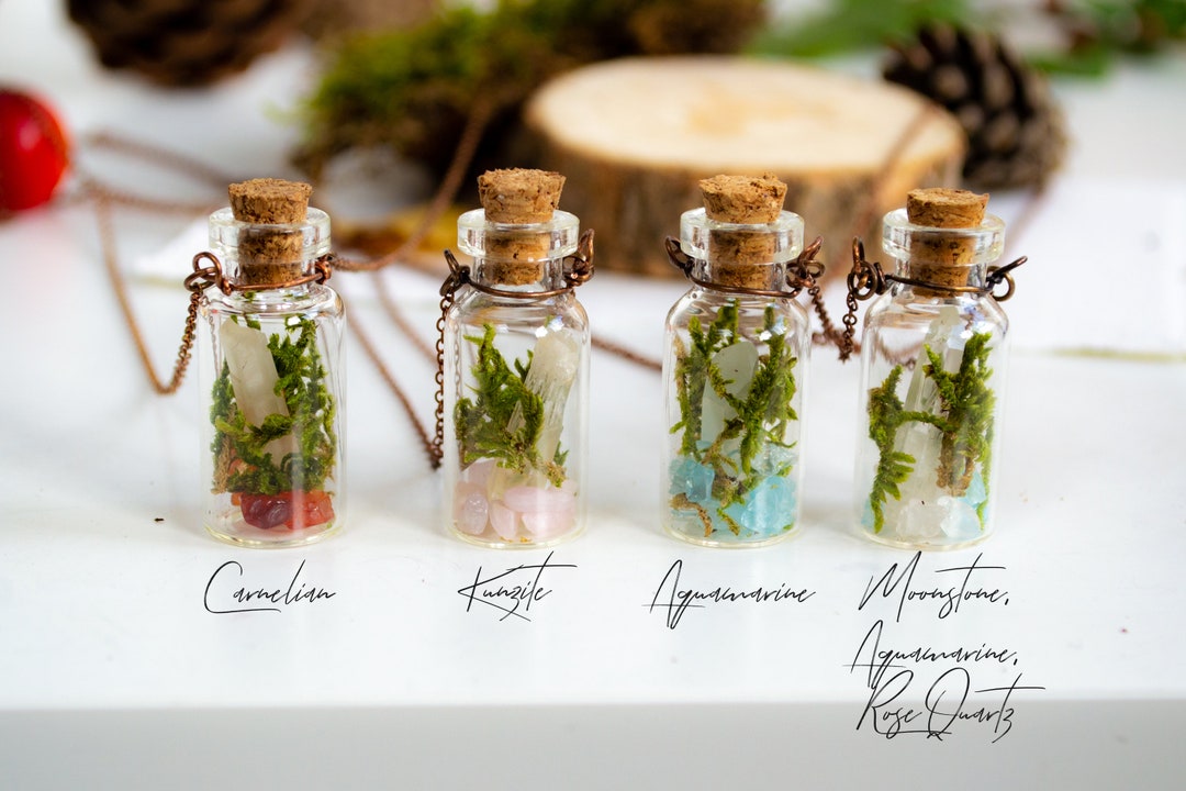 Bottle Terrarium Necklace With Crystals | Tiny Wearable Terrarium ...
