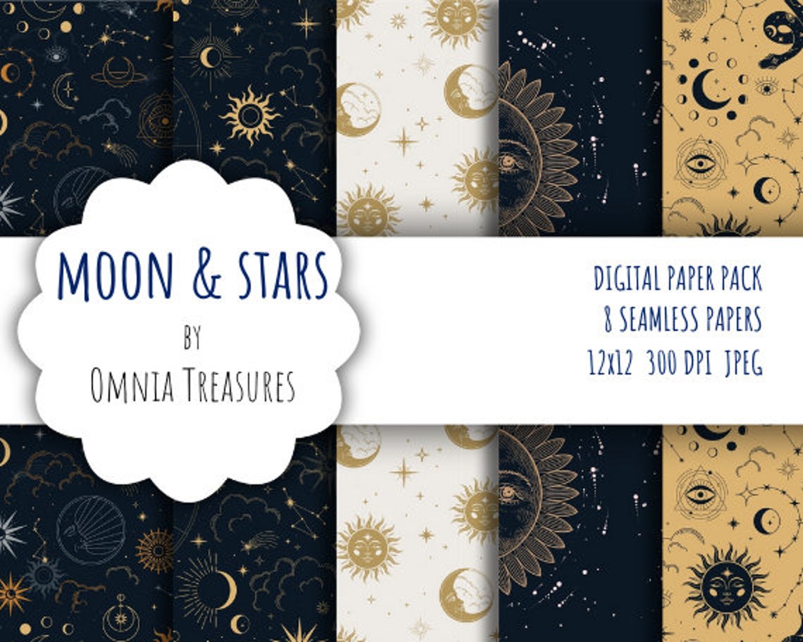 Moon & Stars Digital Paper Seamless Patterns Digital Paper - Etsy