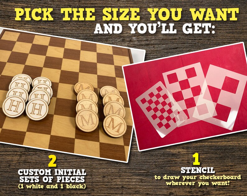 Custom Checkerboard Stencil & Wood Pieces: DIY Checkers Game Set - Etsy