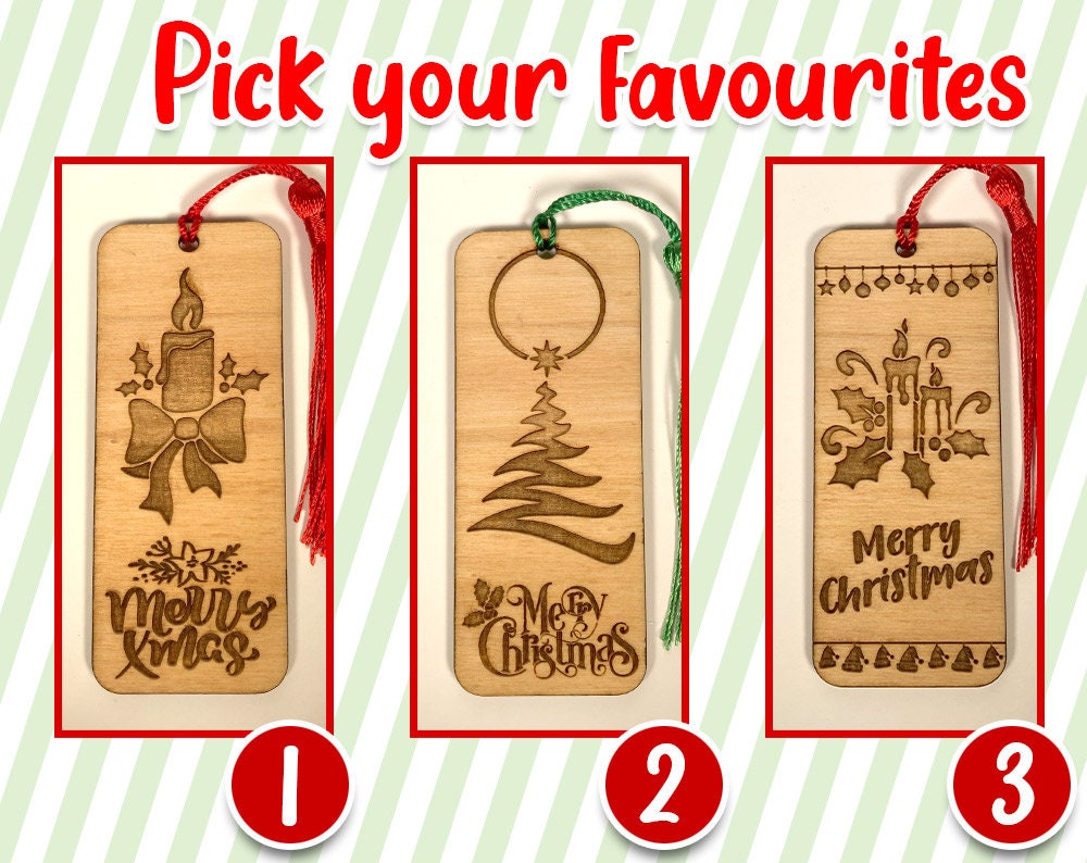 2 Custom Christmas Bookmarks, Wooden Bookmarks, Handmade, Christmas ...