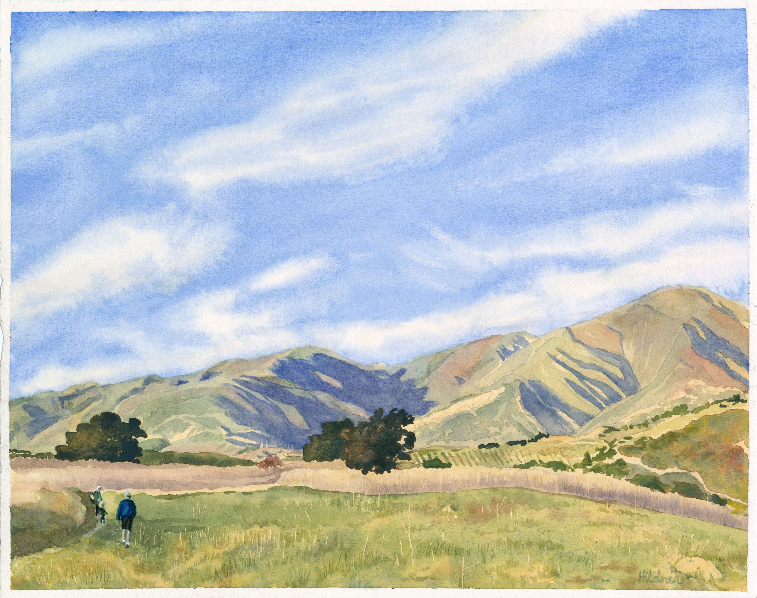 California Foothills Watercolor Fine Art Print, San Marcos Foothills ...