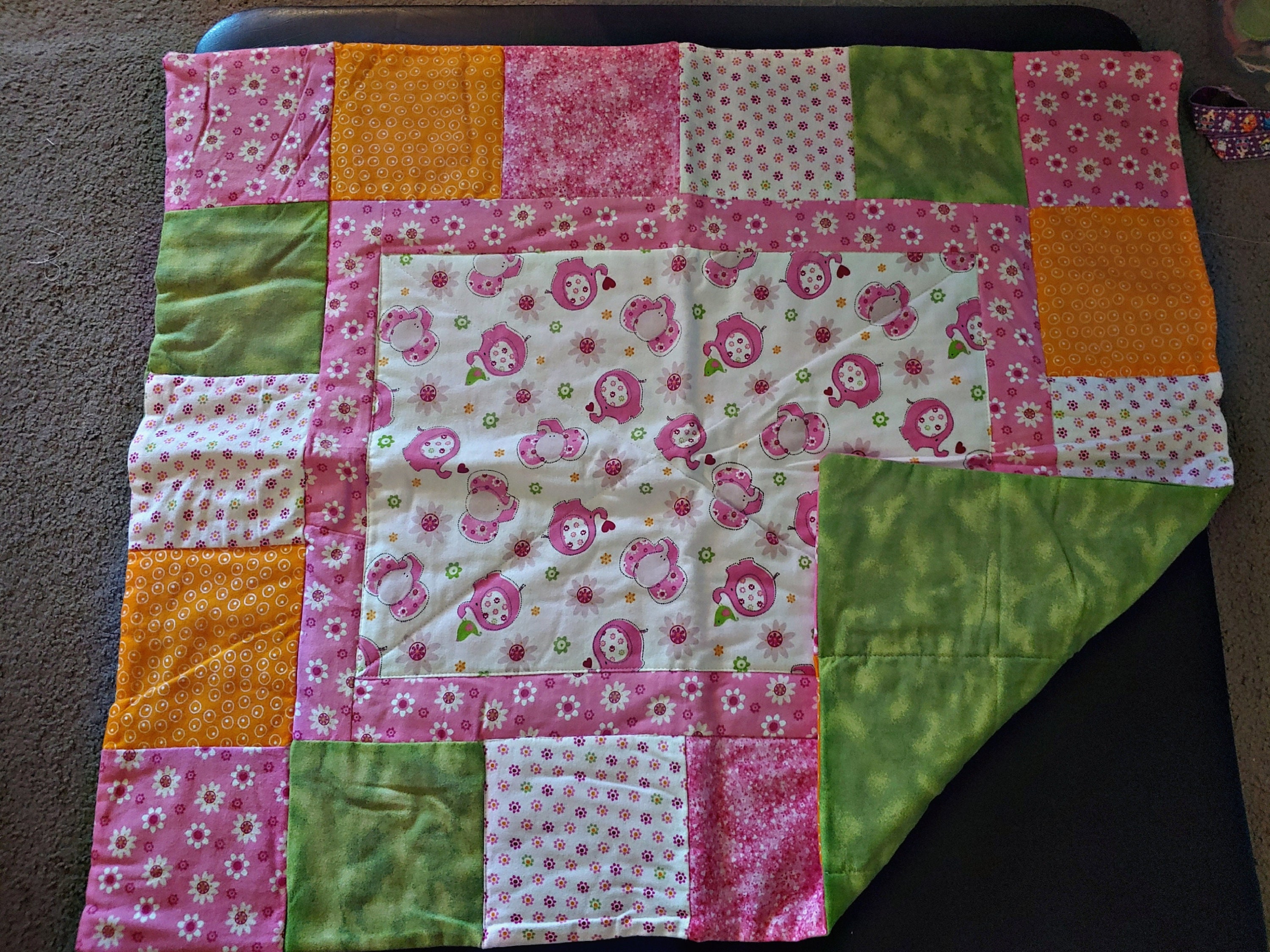 Pink Elephant Baby Quilt, Pack and Play Quilt - Etsy