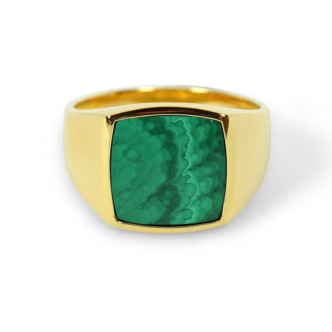 Gold Malachite Signet Ring for Men: 925 Sterling Silver, 18k Gold ...