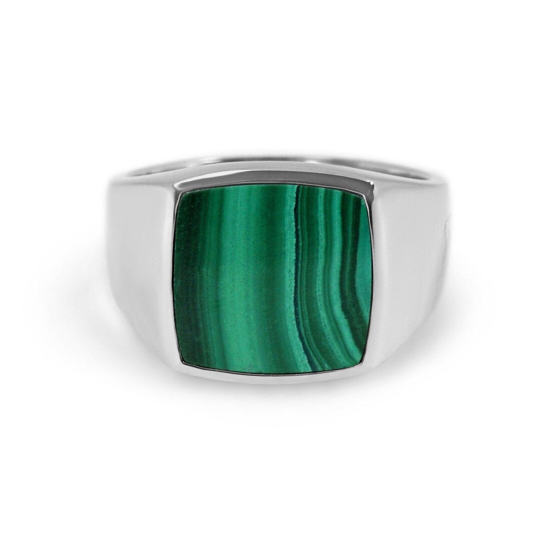 Men's Green Malachite Signet Ring 925 Sterling Silver Handmade Square ...