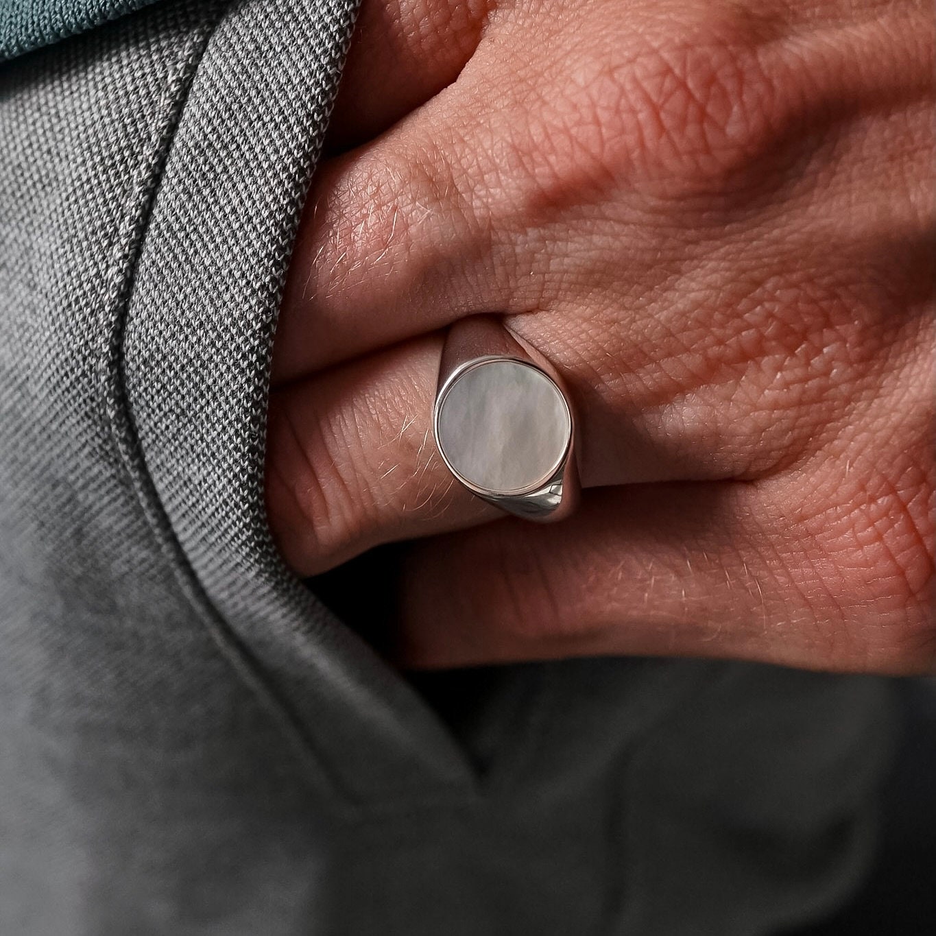 Signet Ring Men Silver Handmade Ring With Stone Mother of Pearl in 925 ...