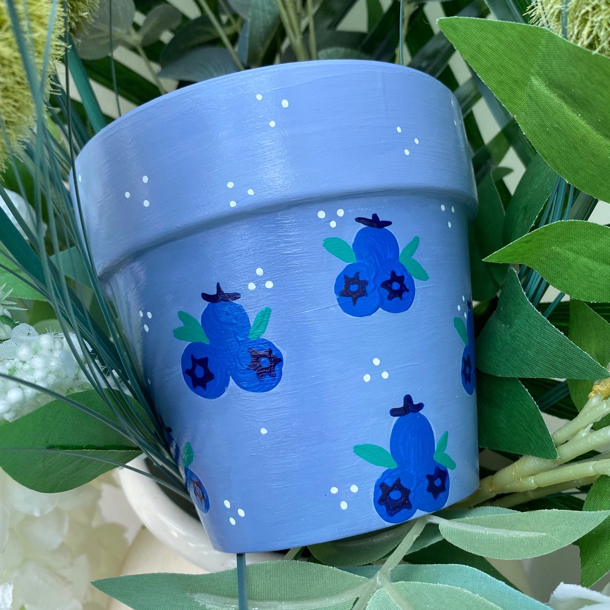 Hand Painted Blueberries Plant Pot - Etsy