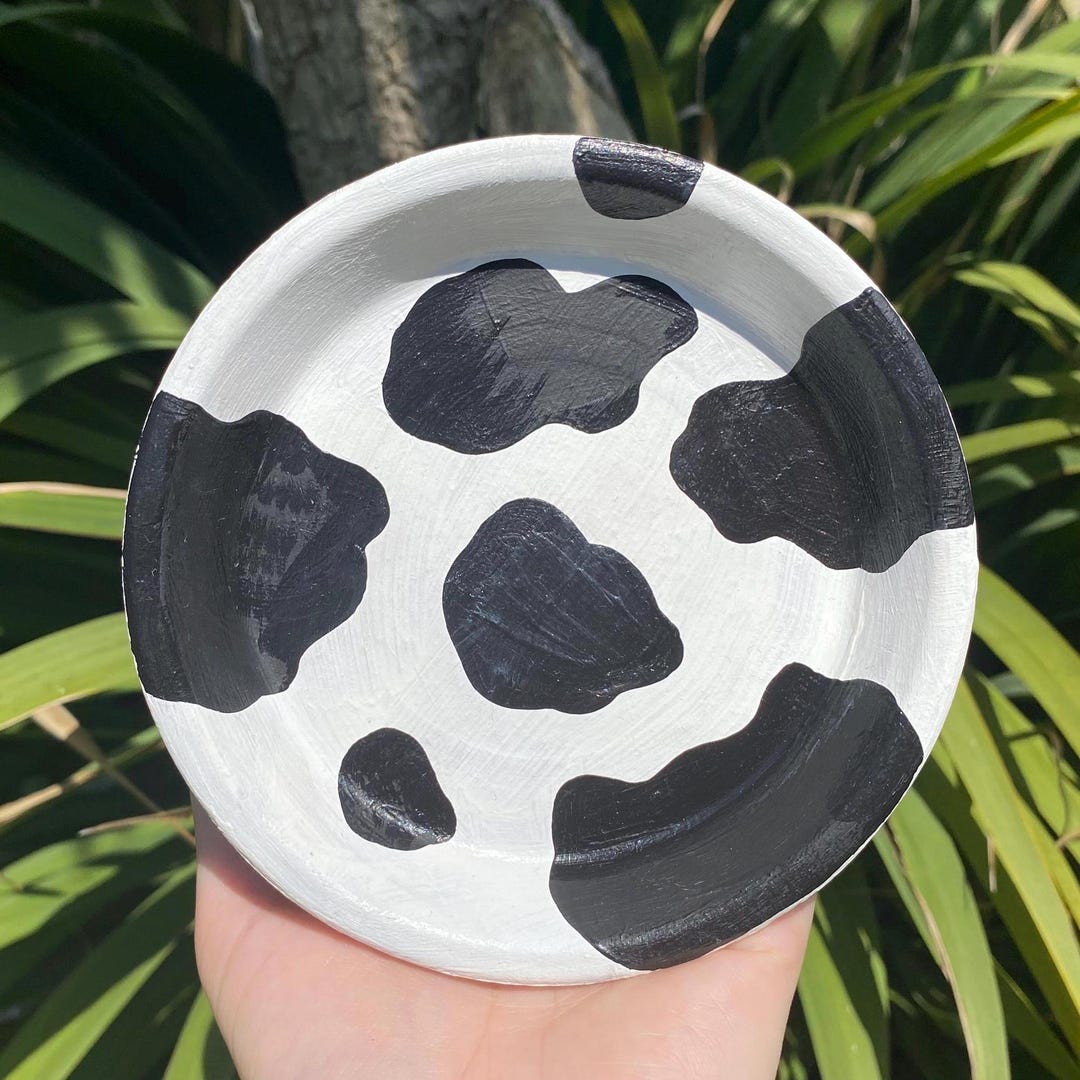 Hand Painted Cow Print Plant Pot Dish/trinket Dish - Etsy