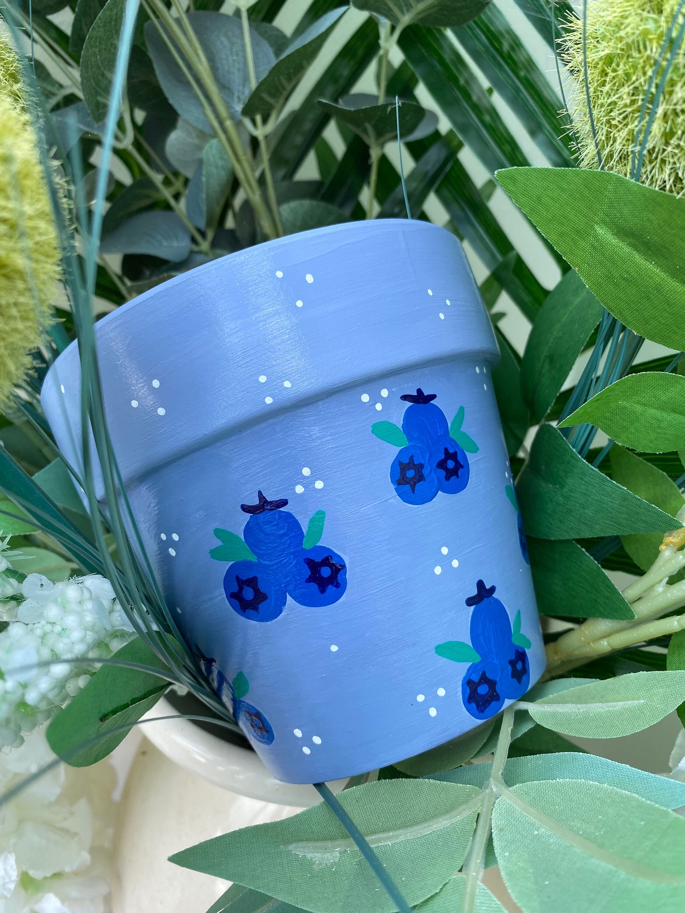 Hand Painted Blueberries Plant Pot - Etsy
