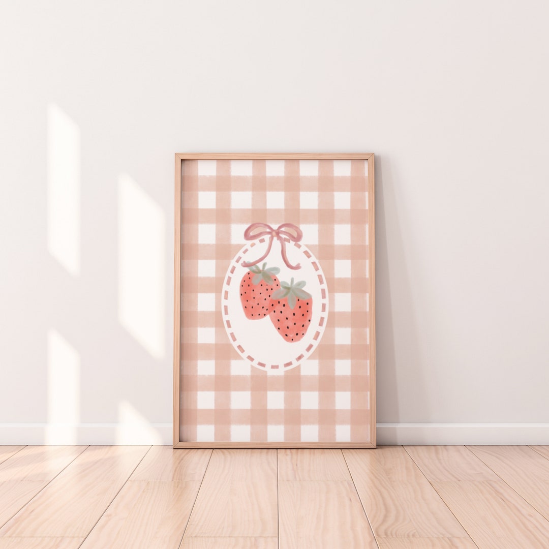 Strawberry Gingham Nursery Print: Baby Girl Room Decor (digital ...