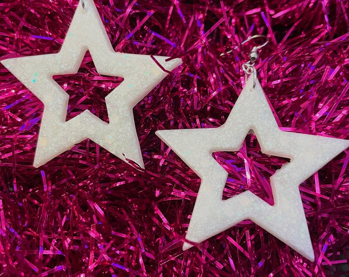 White Beaded Star Summer Earrings,white Seed Beads Star Earrings ...