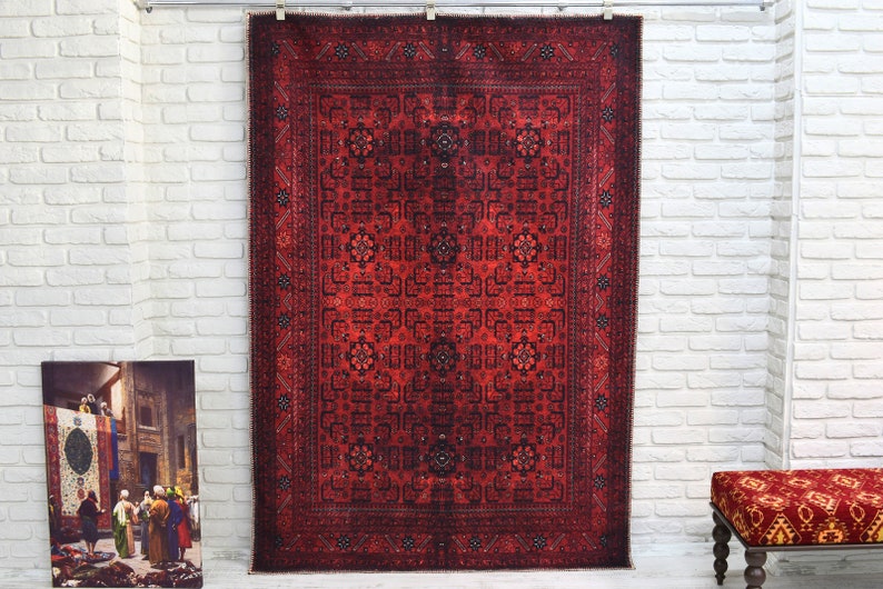 Red Afghan Rug 6x9 Area Rug Rustic Decor Bold Red Rug 5x8 - Etsy