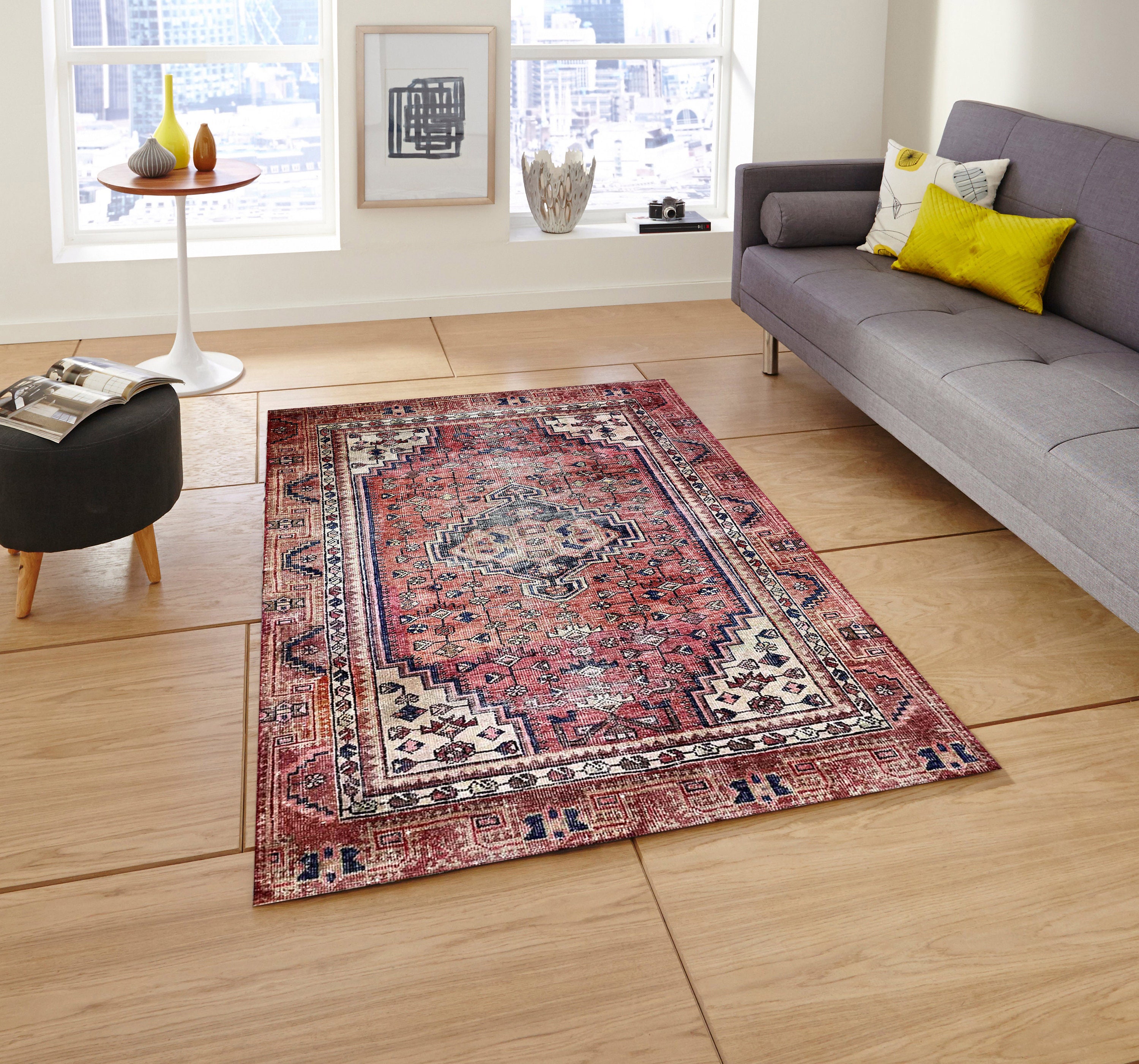 Persian Rug Distressed Rug Vintage Style Rug Red Pink - Etsy