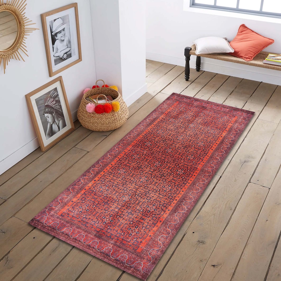 Afghan Red Runner Rug, Persian Runners Medallion Oriental Traditional ...