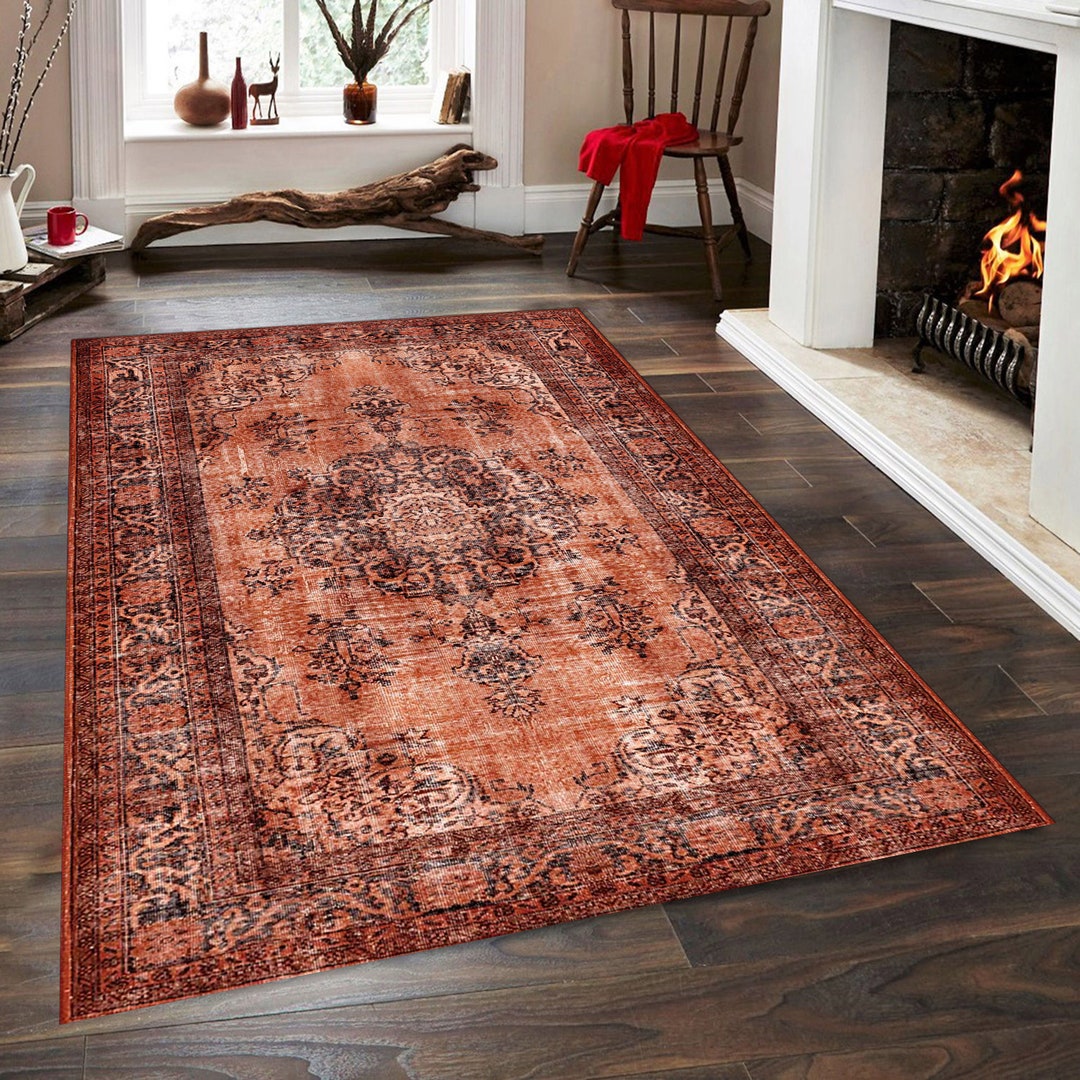 Overdyed Rug, 6x9 Area Rug, Rustic Decor, Bold Orange Rug, 5x8 Rugs ...