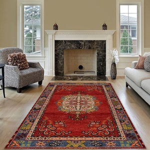 Traditional Red Turkish Rug, Soft Under Feet Bohemian Rugs Rustic Home ...