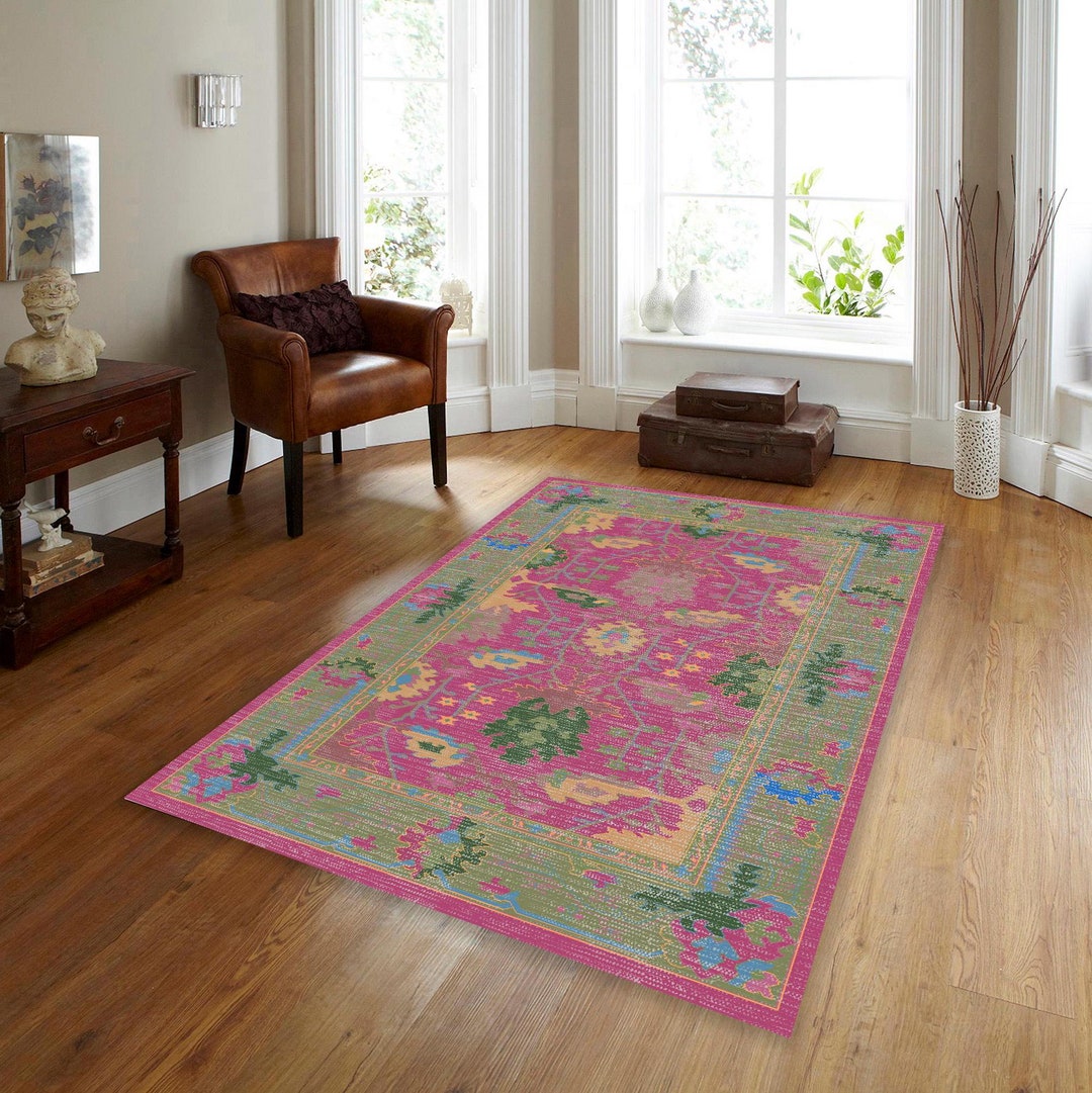 Pink and Green Rug / Bohemian Rug / Pink Nursery Rug / Oushak Rug ...