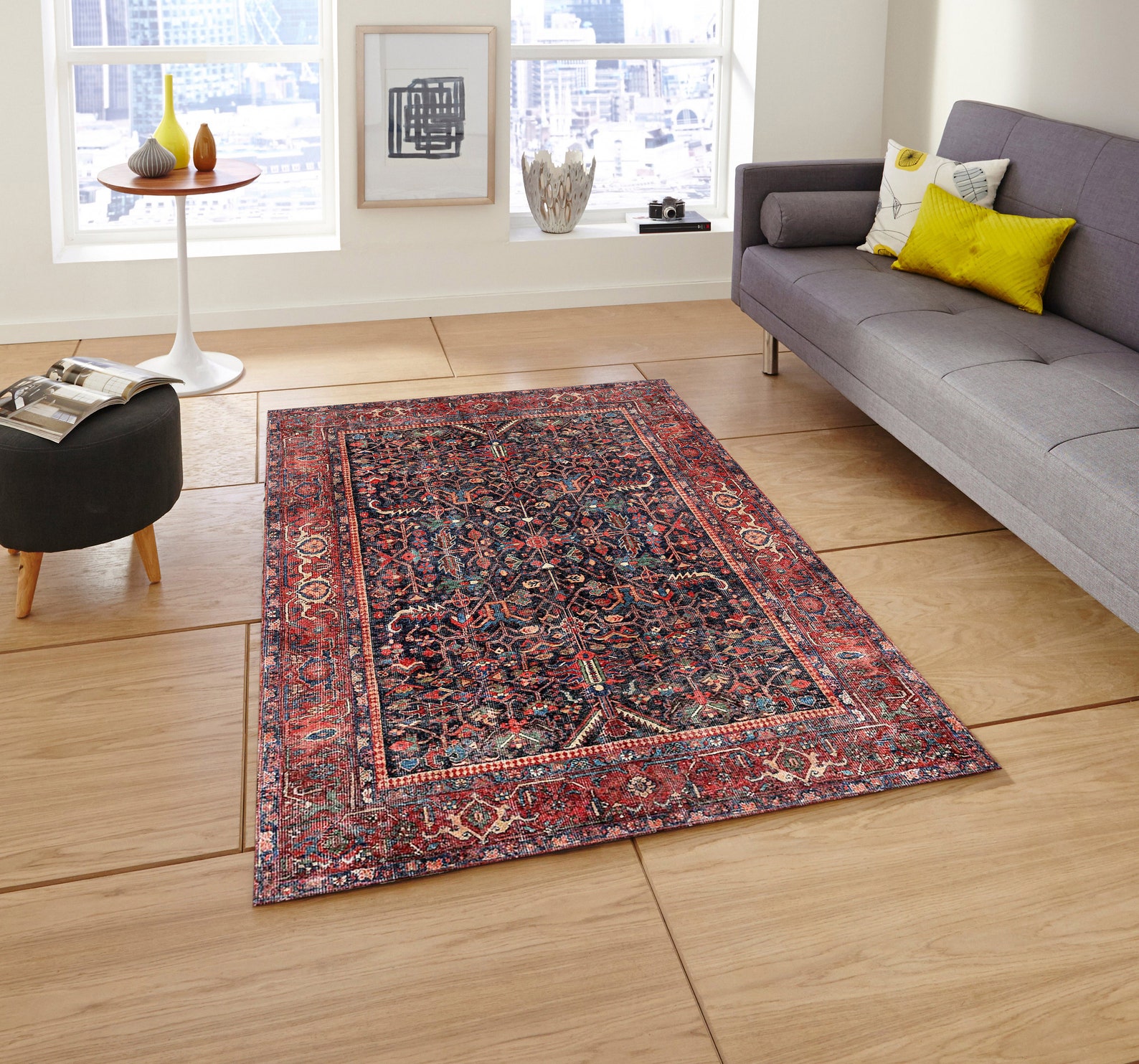 Turkish Rug 5x8 Rug, Allover Design Floral Persian Rug, Dark Blue Rug ...