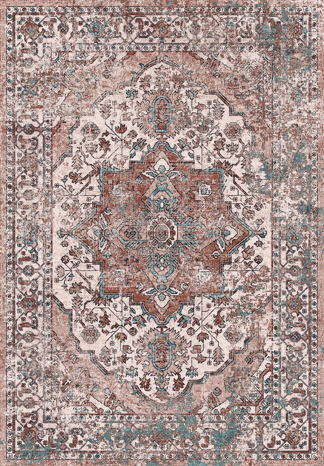 Sage Terracotta Vintage Persian Style Traditional Rug Non Slip Washable ...