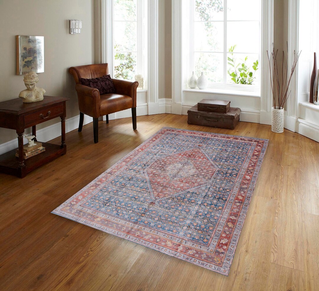 Türkischer Blauer Teppich, Boho Vintage Design-Teppich 4x6 5x8 3x5 ...