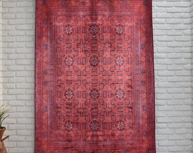 Scarlet Red 5x7 Ft Oriental Handmade Vintage Persian Style Geometric ...