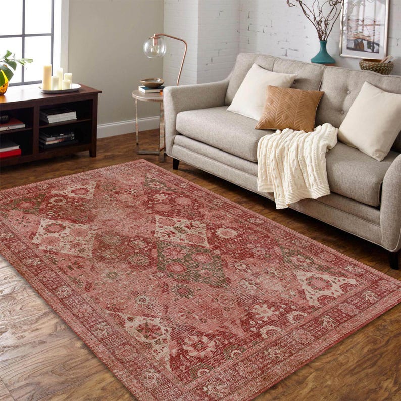 Traditional Red Turkish Rug, Soft Under Feet Bohemian Rugs Rustic Home ...