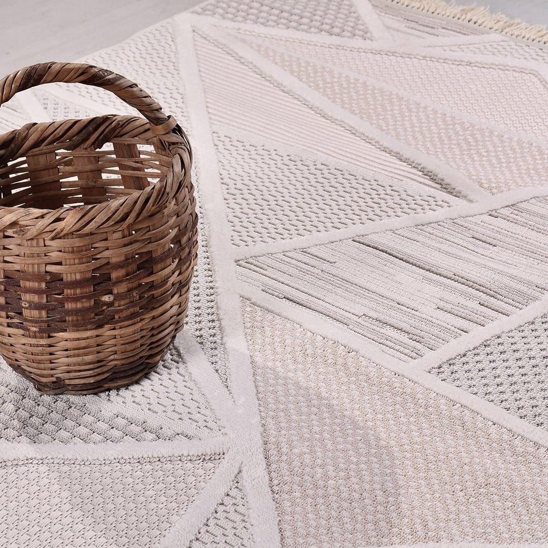 Cream Abstract Rug , Boho Area Rug, Abstract Living Room Rug, Modern ...