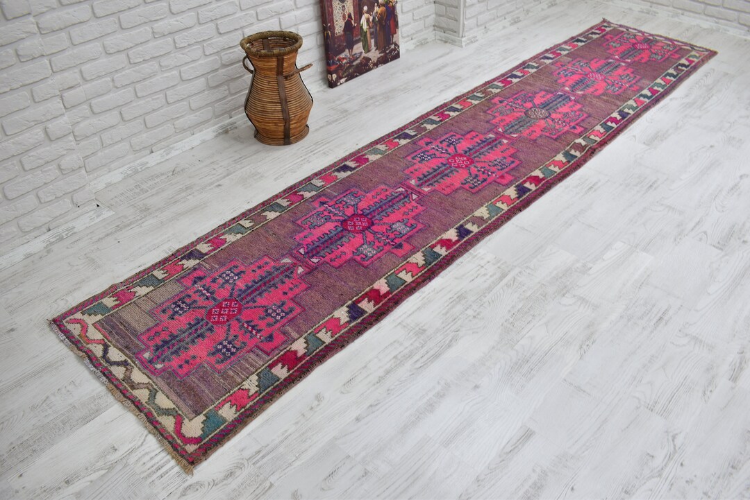 Pink Runner Rug, 2'8" X 13'1" , Persian Rug, Turkish Vintage Rug ...