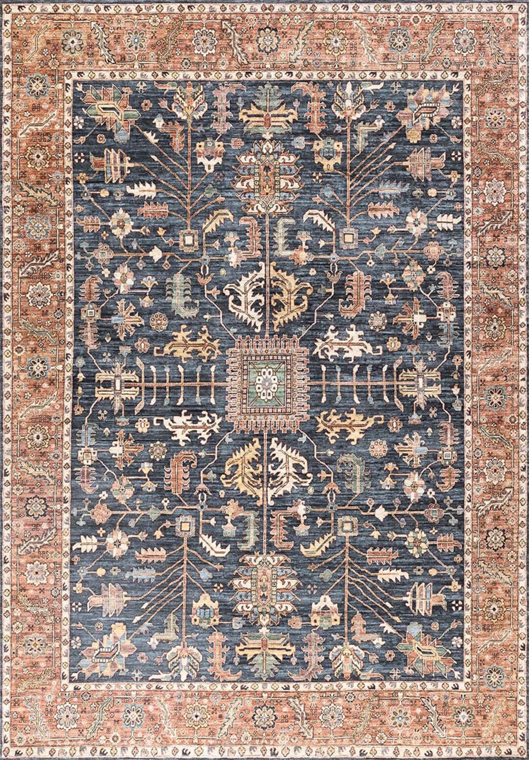 Unique Rug / Medallion Coral Blue Area Rug / Area Rugs / Floor Rug ...