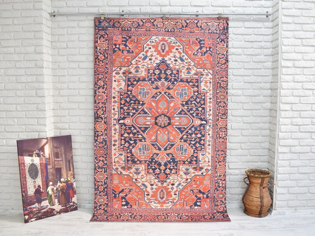 Persian Style Rug, Red and Blue 5x8 Rug, Area Rug 5x8 Rug Cotton Rug ...
