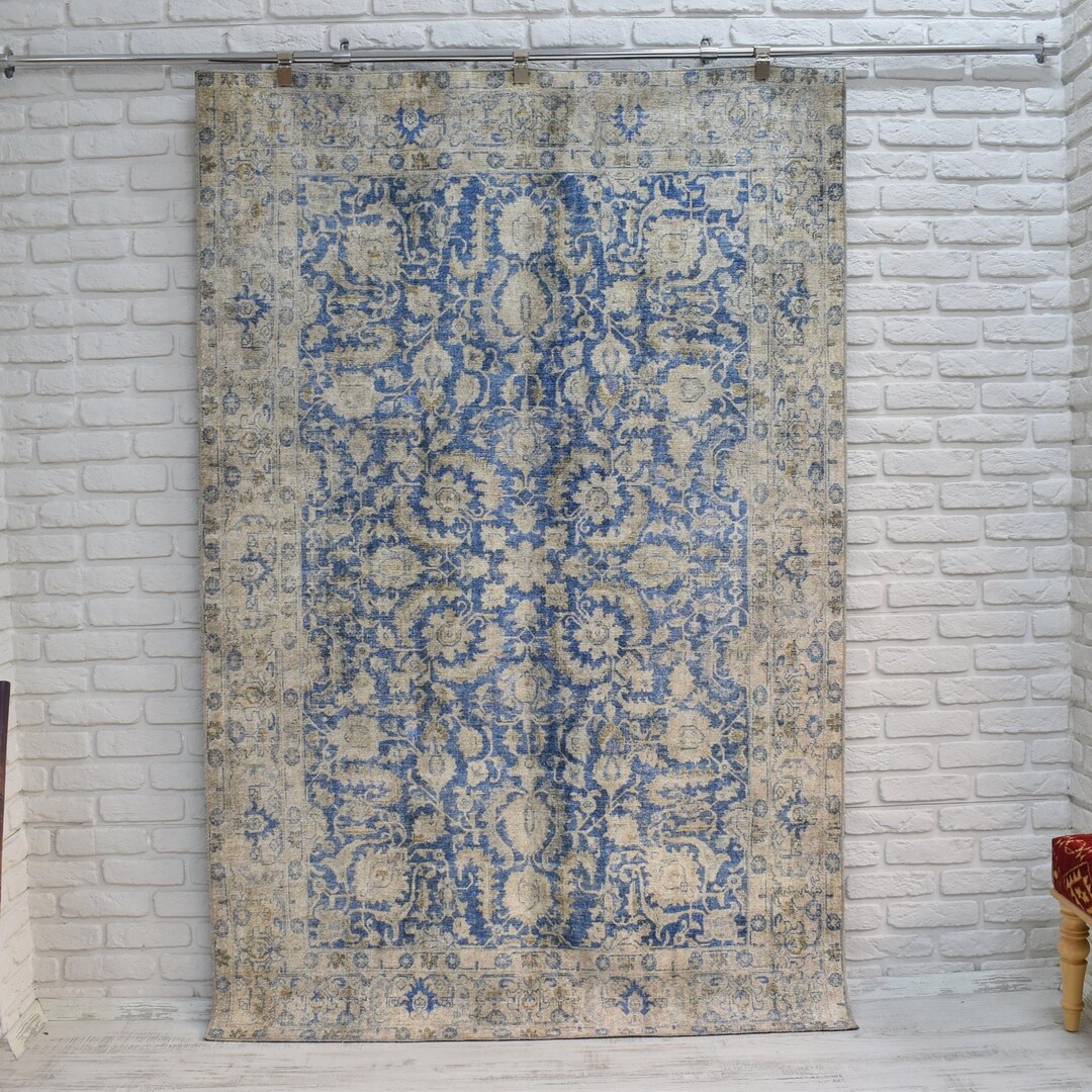 Oushak Rug Blue - Floor Rug- Small Large Turkish Rugs - Easy to Clean ...