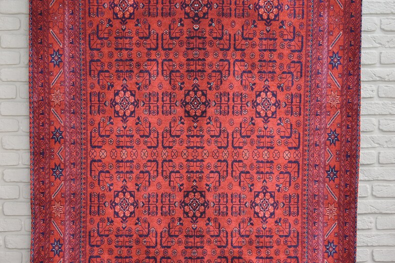 Red Afghan Rug 5x8 Area Rug Rustic Decor Red Rug Aesthetic - Etsy