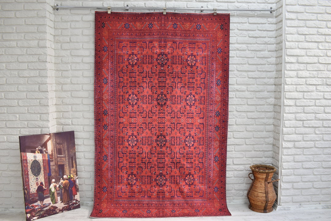 Red Afghan Rug, 5x8 Area Rug, Rustic Decor, Red Rug, Aesthetic Rug ...