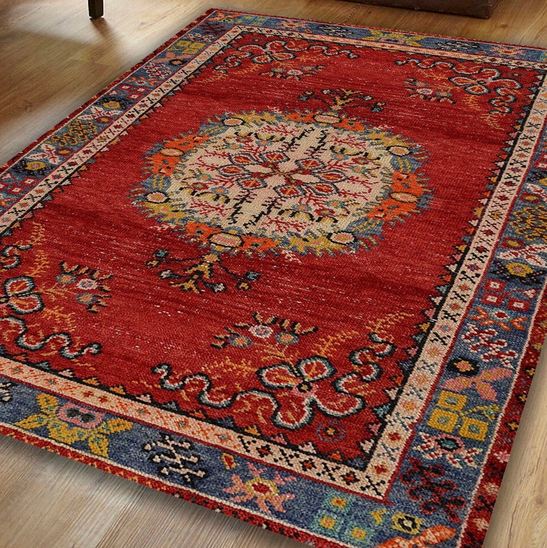 Traditional Red Turkish Rug, Soft Under Feet Bohemian Rugs Rustic Home ...