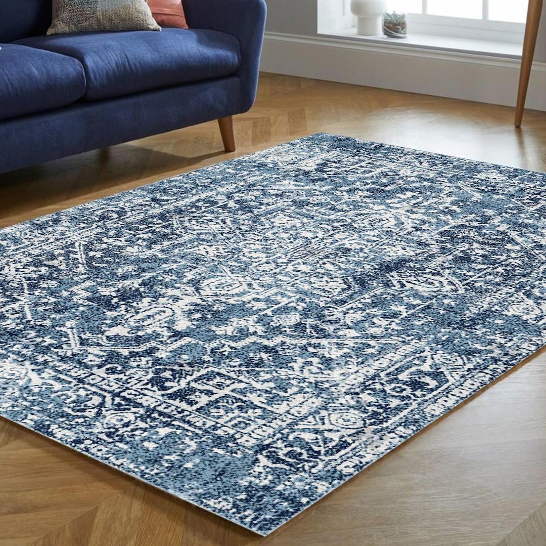 Blue Area Rug, Turkish Rug, Blue Oushak Rug, Faded Blue Rug, Blue ...