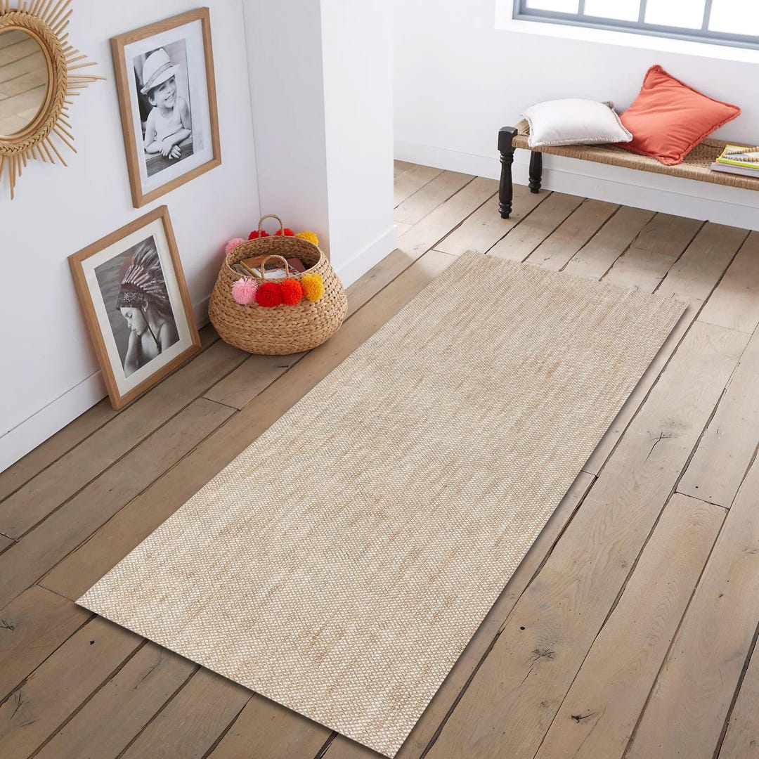 Woven Solid Neutral Beige Braided Runner Rug Custom Size Available for ...