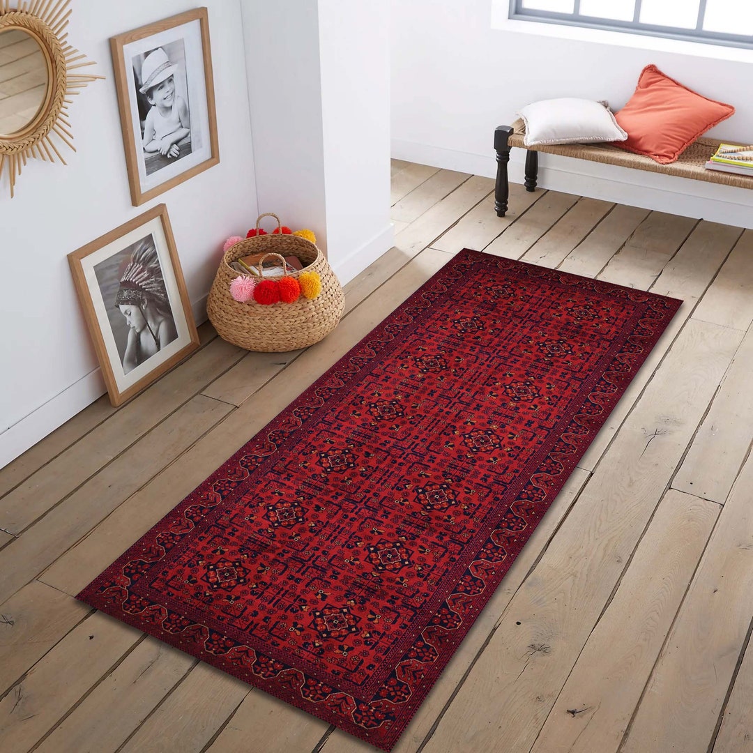 Red Afghan Runner Rug for Hallway - Kitchen - Bedroom - Entryway Runner ...
