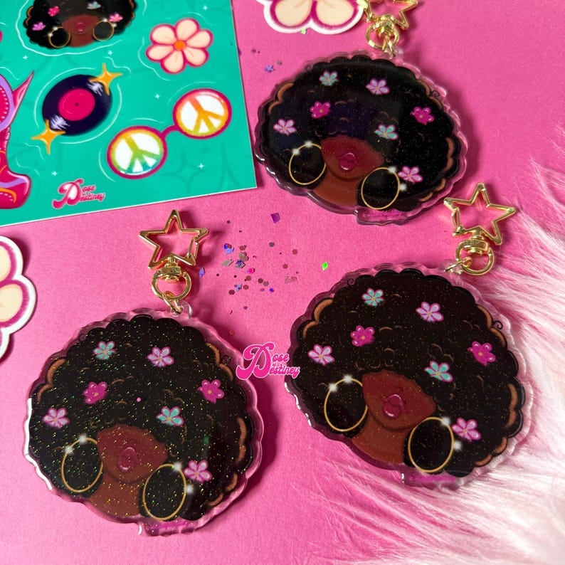 Disco Girl Keychain | Curly Hair, Girly, Y2k, 00s, Black Girl - Etsy