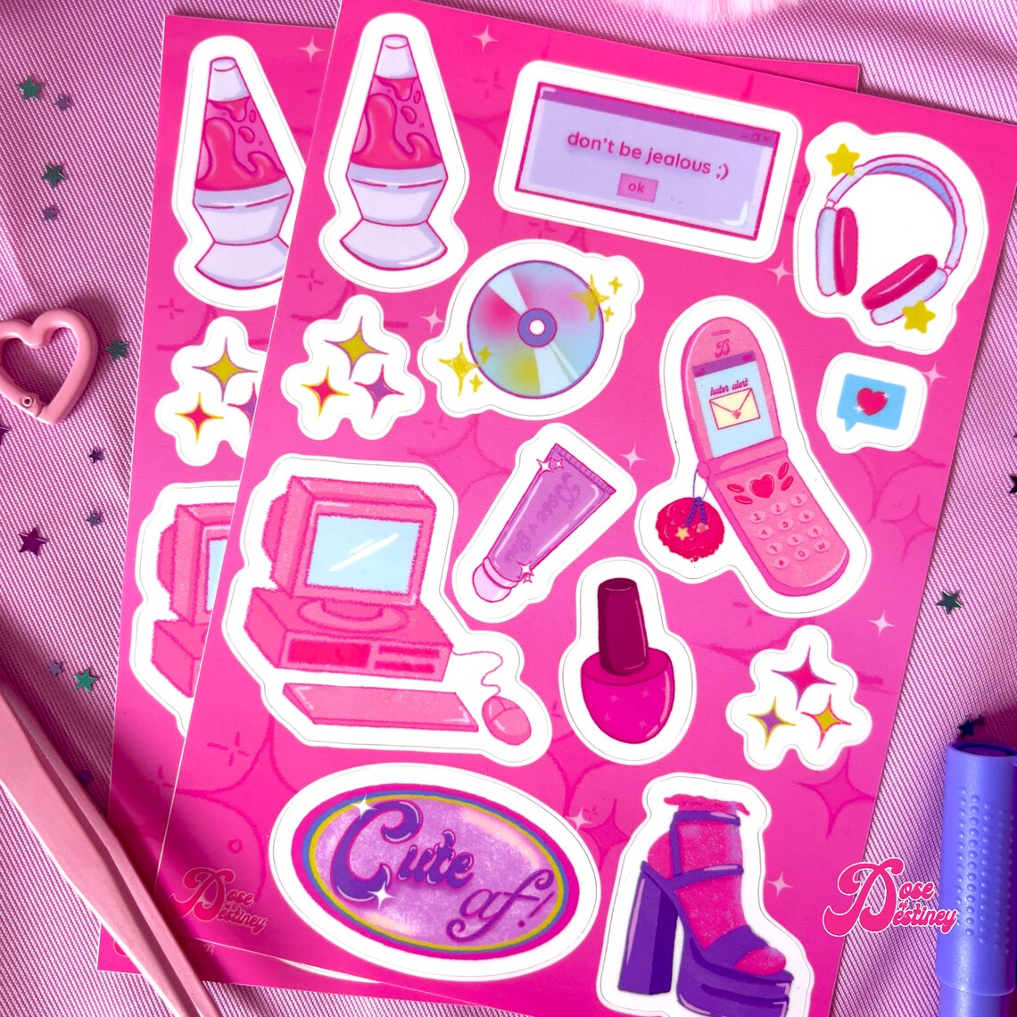 Y2K Sticker Sheet | Stickers - Pink - Cute Art - Girly - 2000s - Etsy