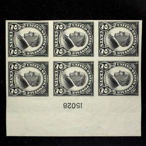 Hs&c Scott #611 Mint 2 Cent Harding Imperforate Plate Block of Six, PL ...