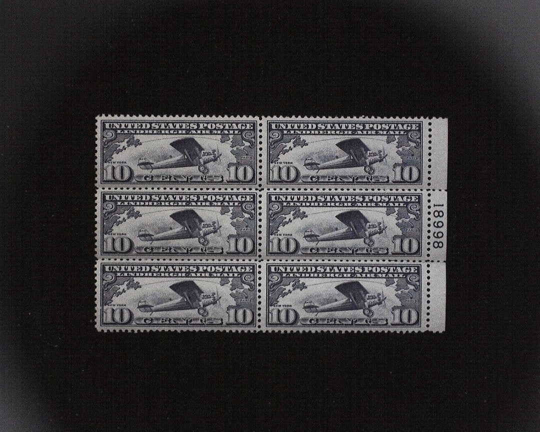Hs&c: #C10 MNH 10 Cent Lindbergh Airmail Plate Block Vf/xf US Stamp - Etsy