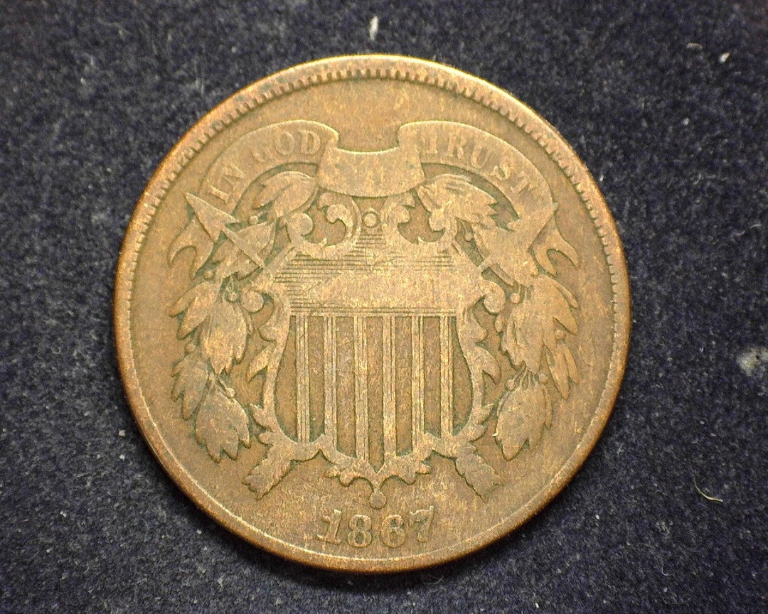 Hs&c: 1867 Two Cent Piece G US Coin - Etsy