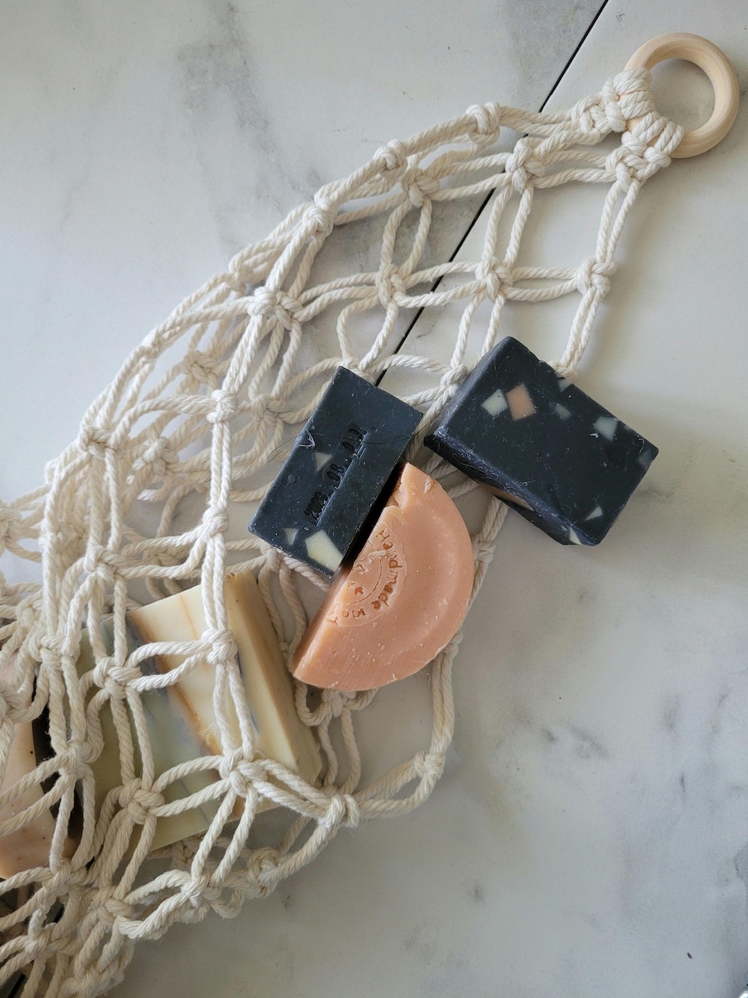 Macrame Soap Hanger Basket Odd Soap and Soap Ends Handcrafted Soap Ends ...