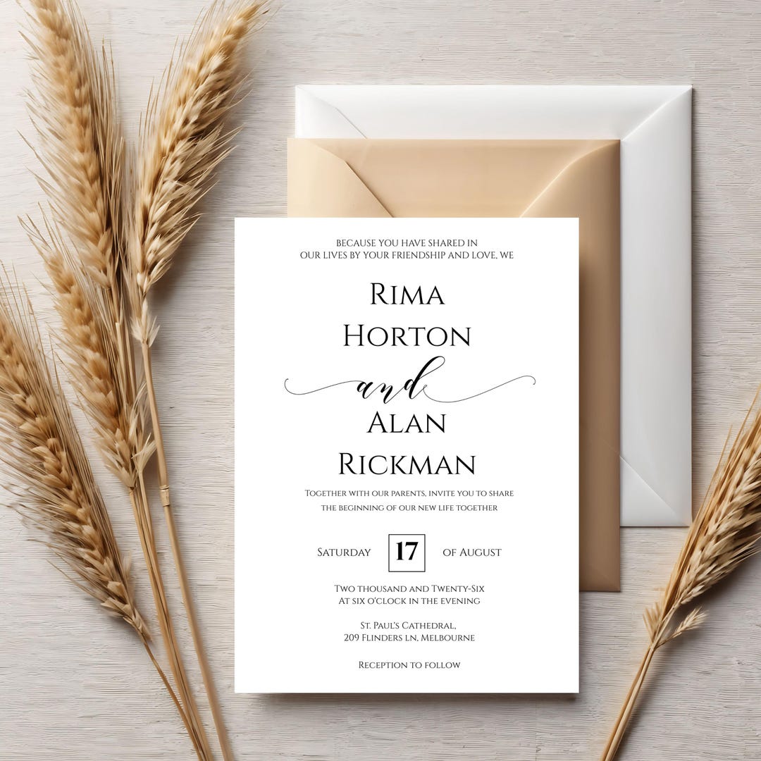 Minimalist Wedding Invitation Template: Modern DIY Invite, Simple ...