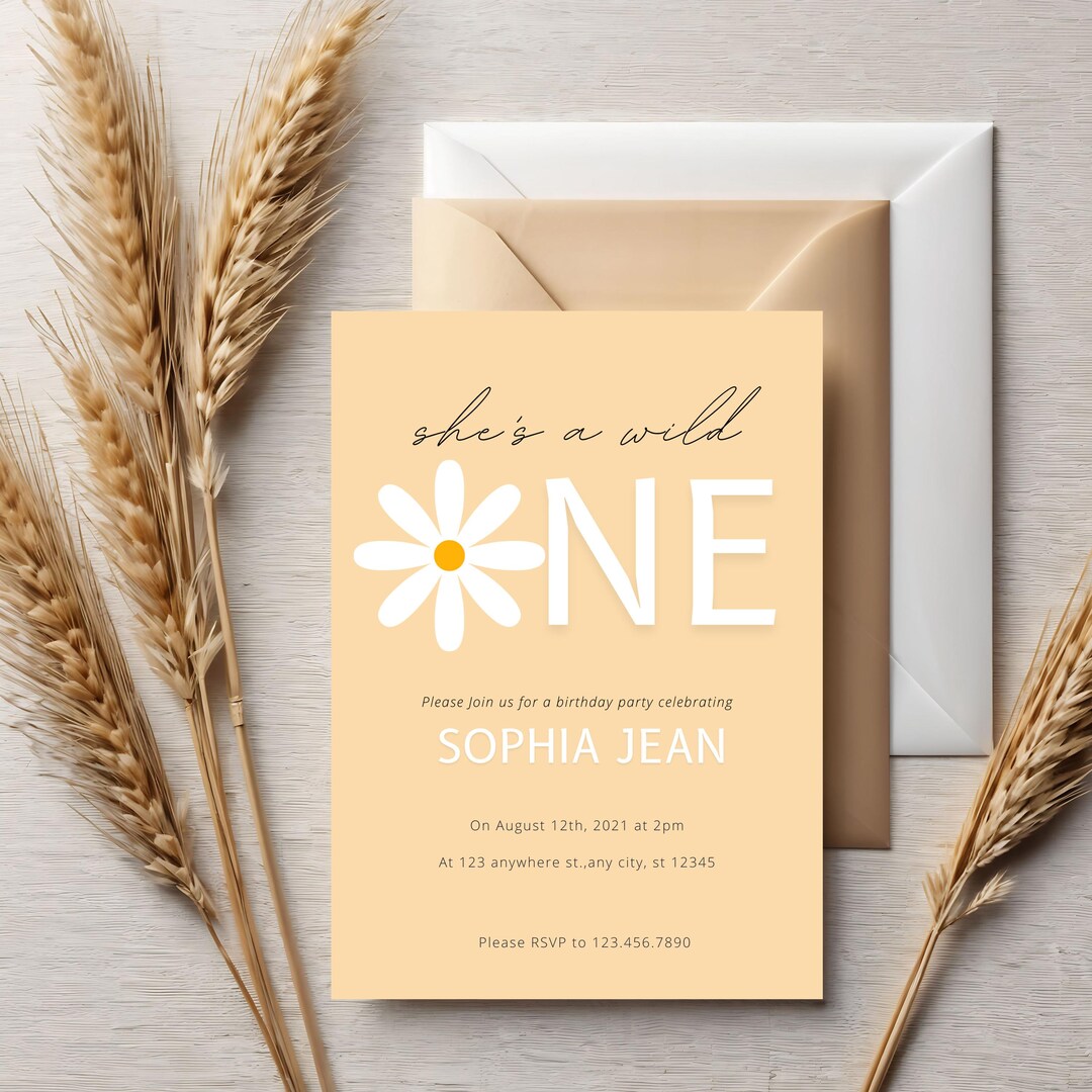 Daisy 1st Birthday Invitation Template: Wild One, Flower Power (digital ...