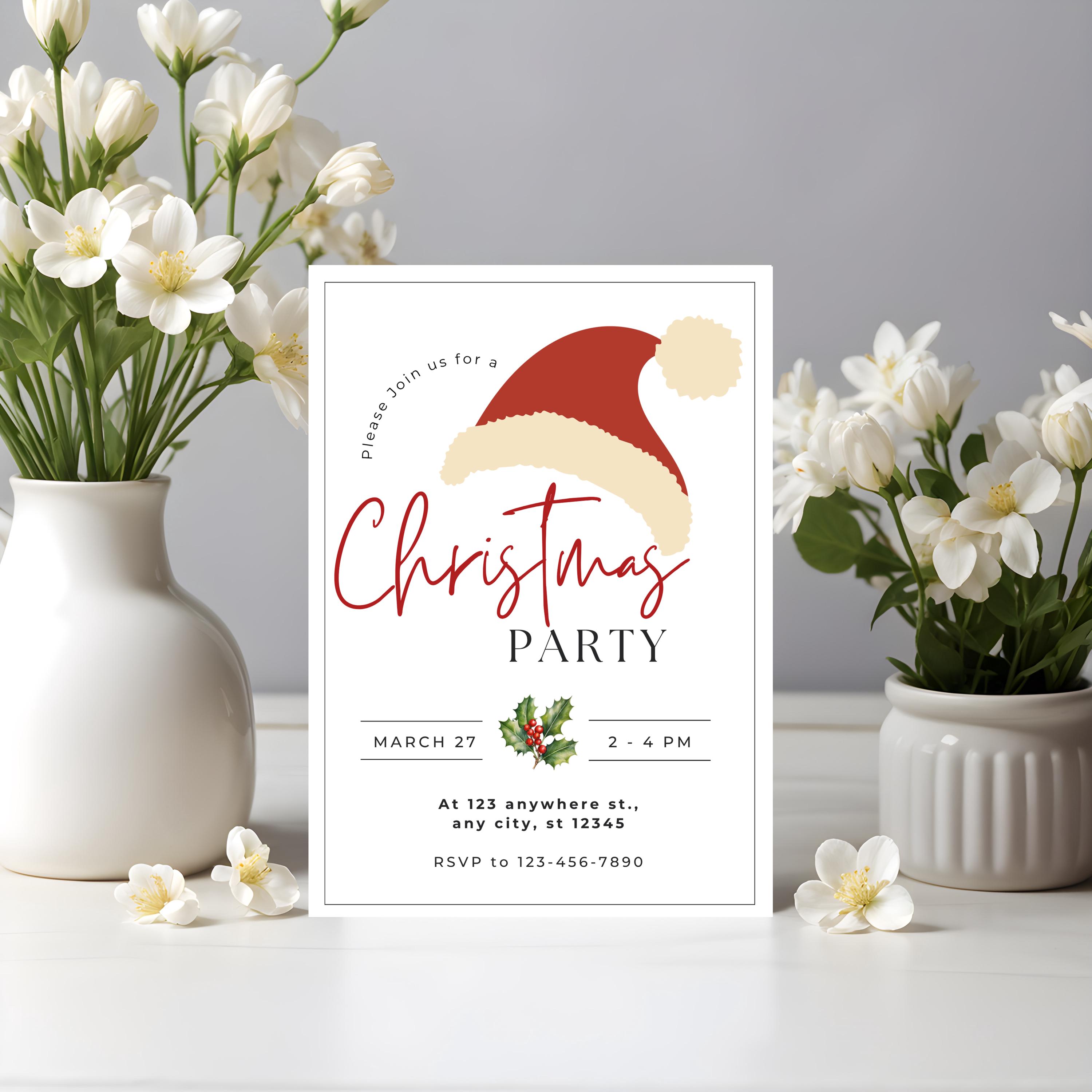 Merry & Bright Holiday Party Invitation Template: Editable Christmas ...